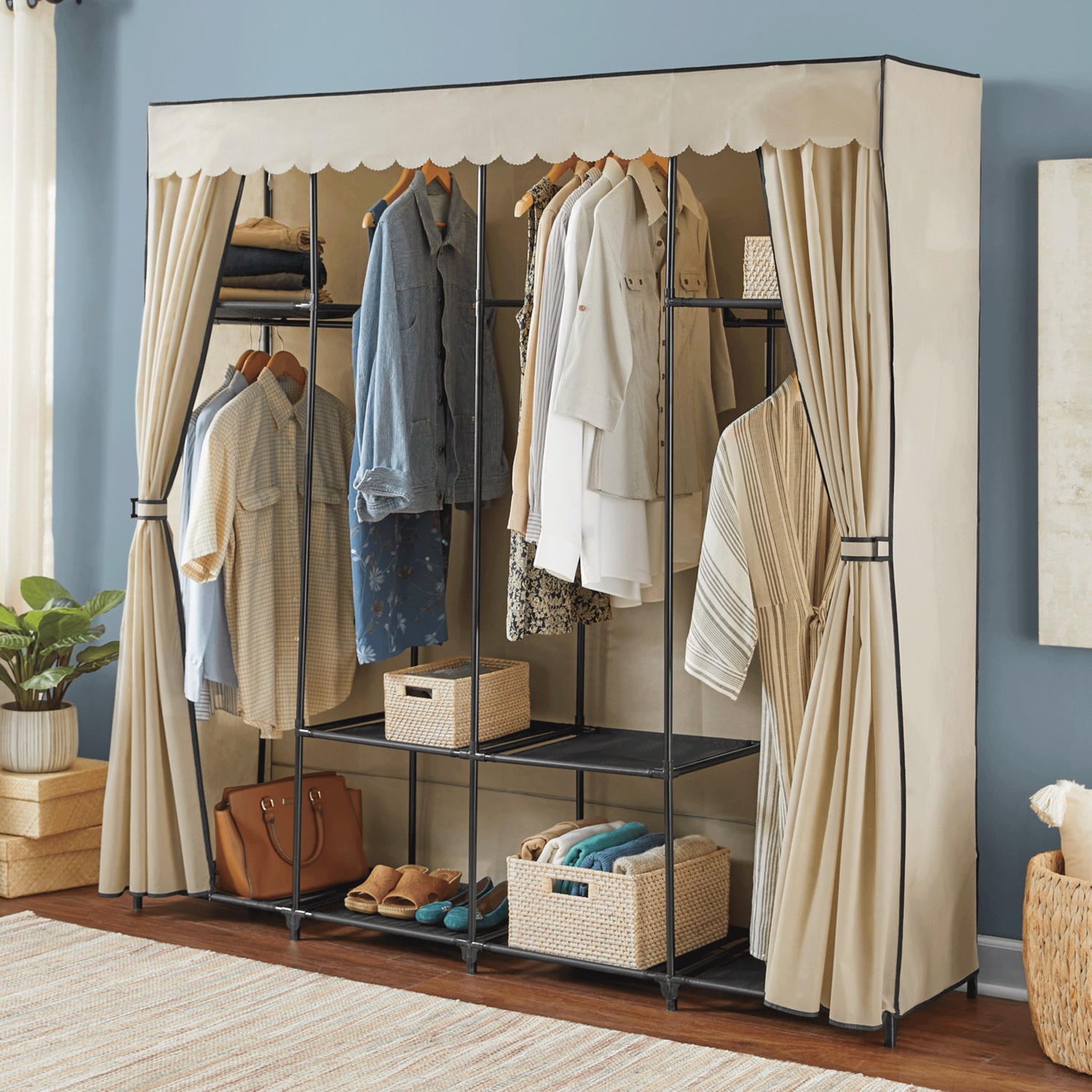 Scalloped Curtain Storage Wardrobe | Montgomery Ward