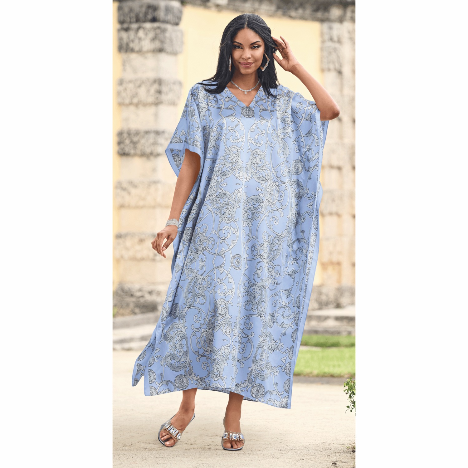 Alluring Long Caftan with V-Neck | Montgomery Ward