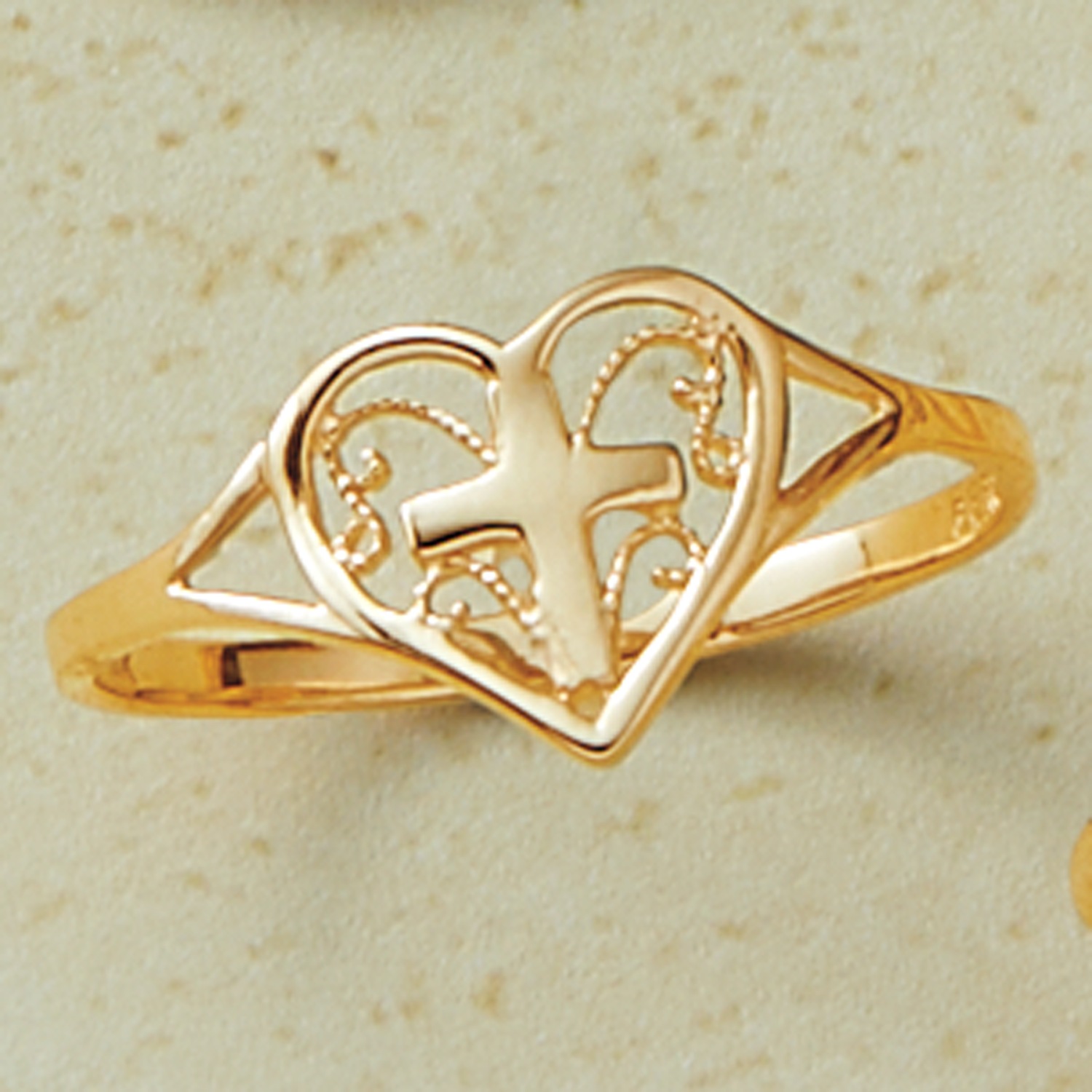 10K Gold Heart Cross Ring | Montgomery Ward