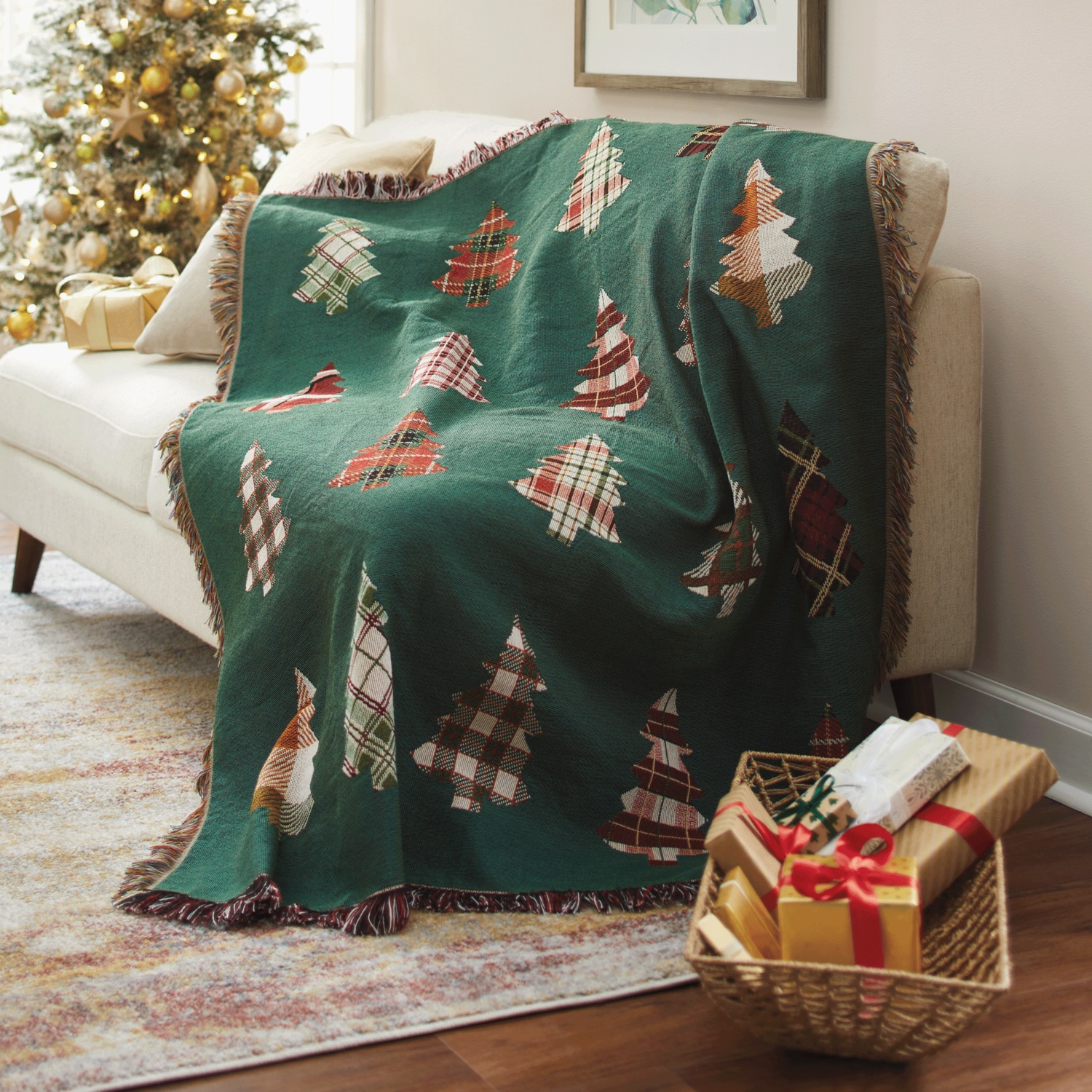 Christmas Tree Tapestry Throw | Montgomery Ward