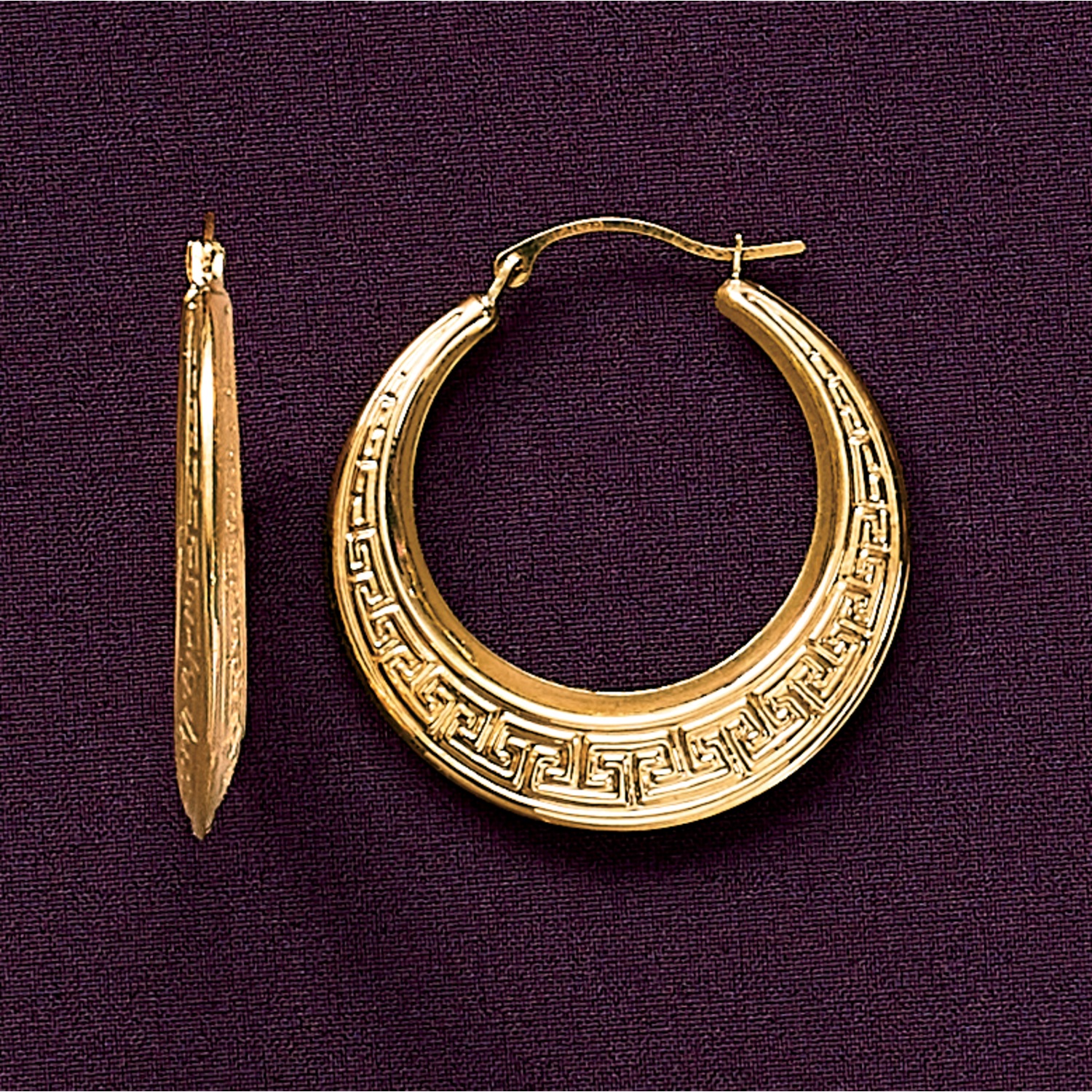 14K Gold Greek Key Hoops | Montgomery Ward