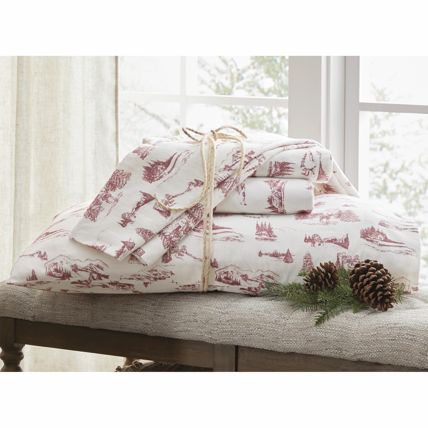 Christmas Toile Flannel Sheet Set | Montgomery Ward