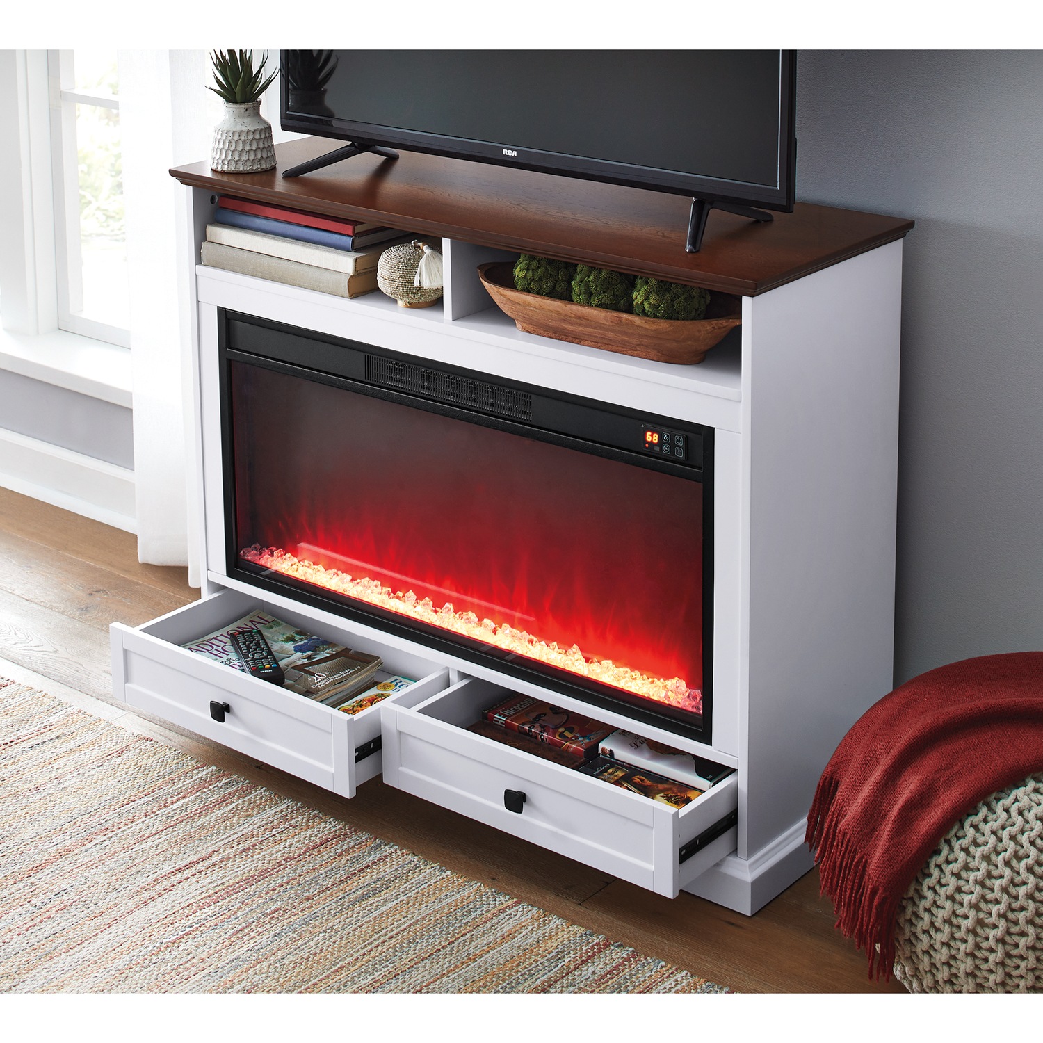 Storage Fireplace with Drawers | Montgomery Ward