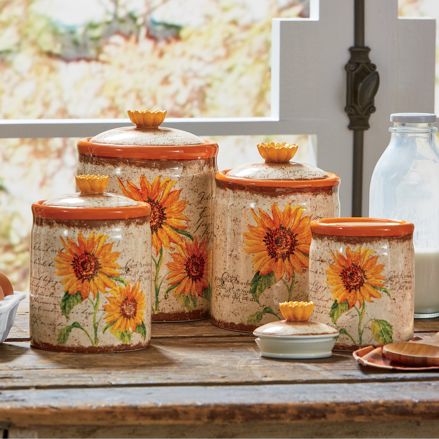 Set of 4 Scripted Sunflower Canister Set | Montgomery Ward