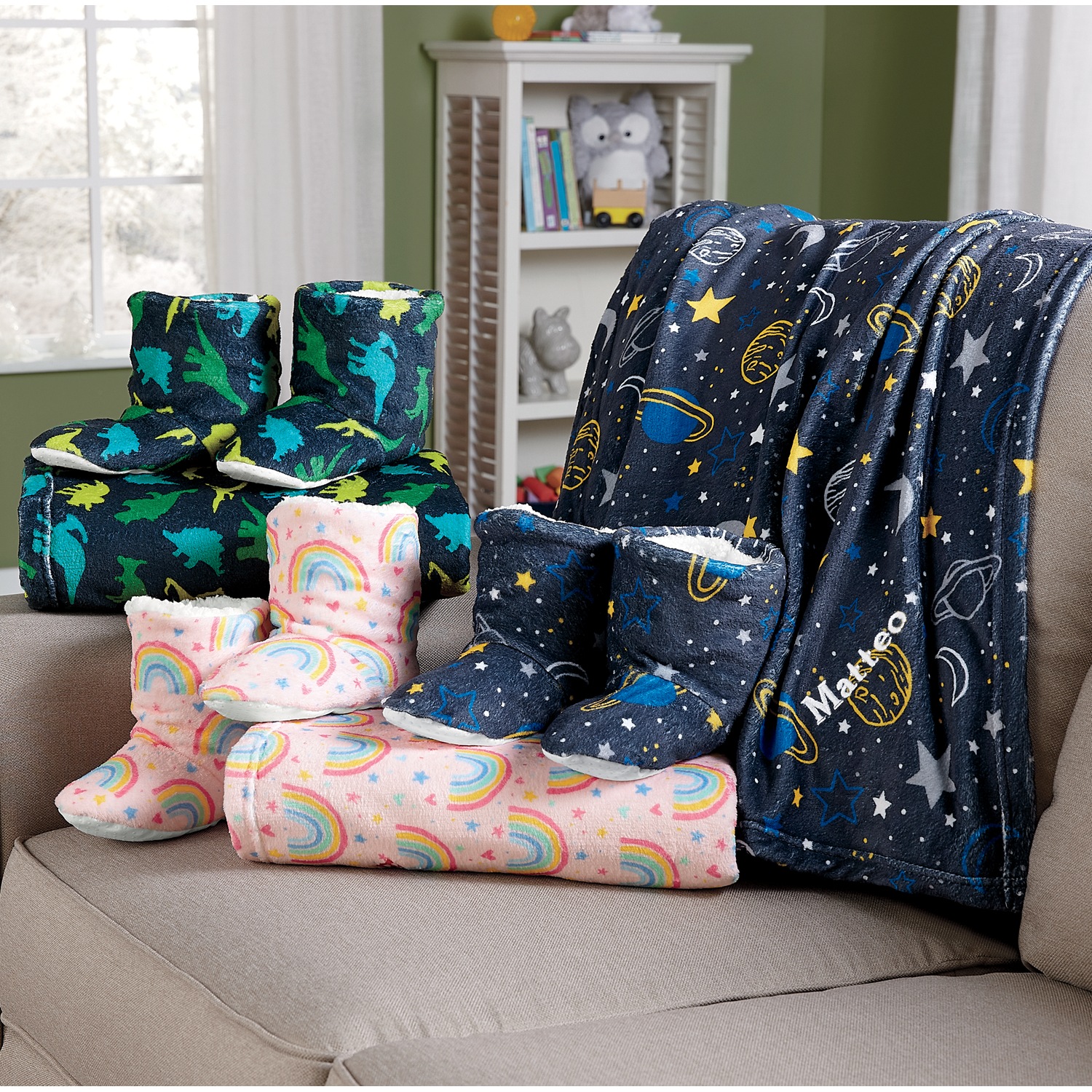 Kids Novelty Throw Blanket & Bootie Slipper Gift Set | Montgomery Ward