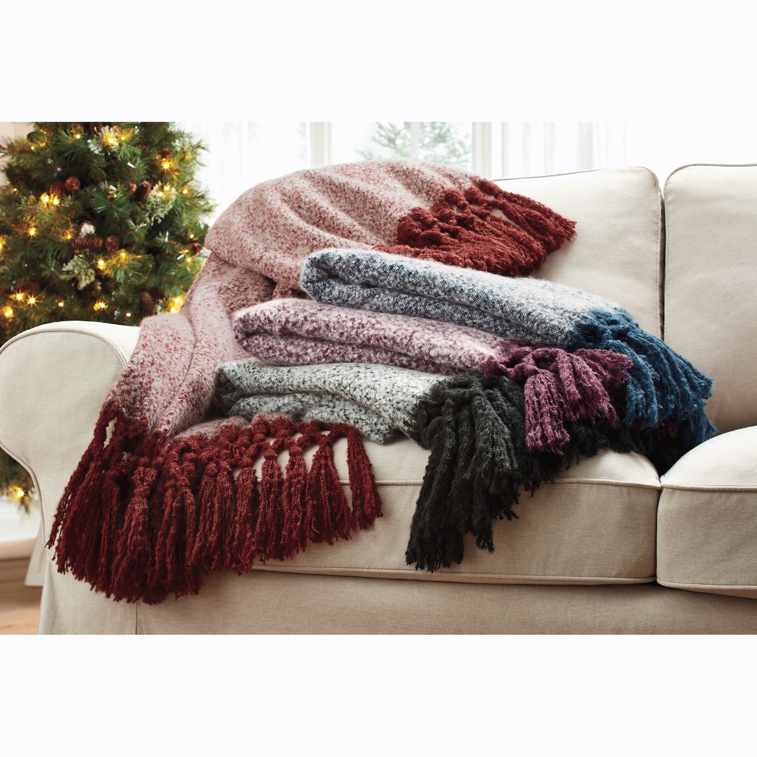 Bouclé Throw with Macrame Fringe | Montgomery Ward