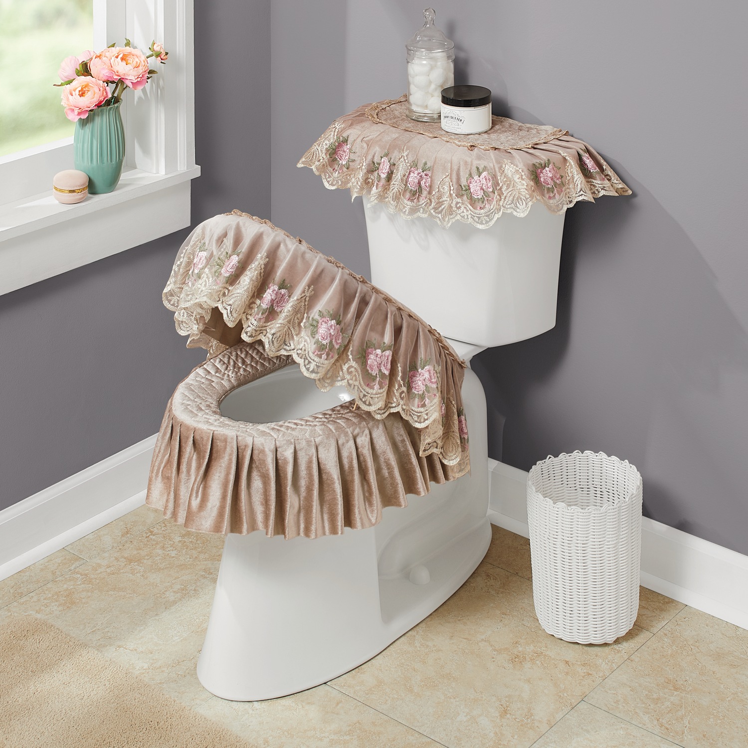 Velvet Toilet Cover Set | Montgomery Ward