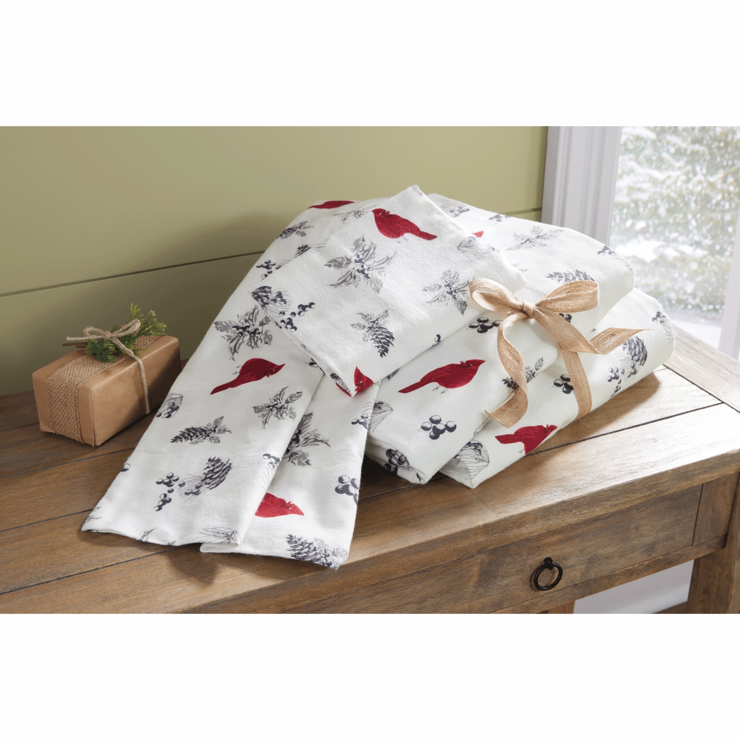 Cardinal Print Flannel Sheet Set | Montgomery Ward