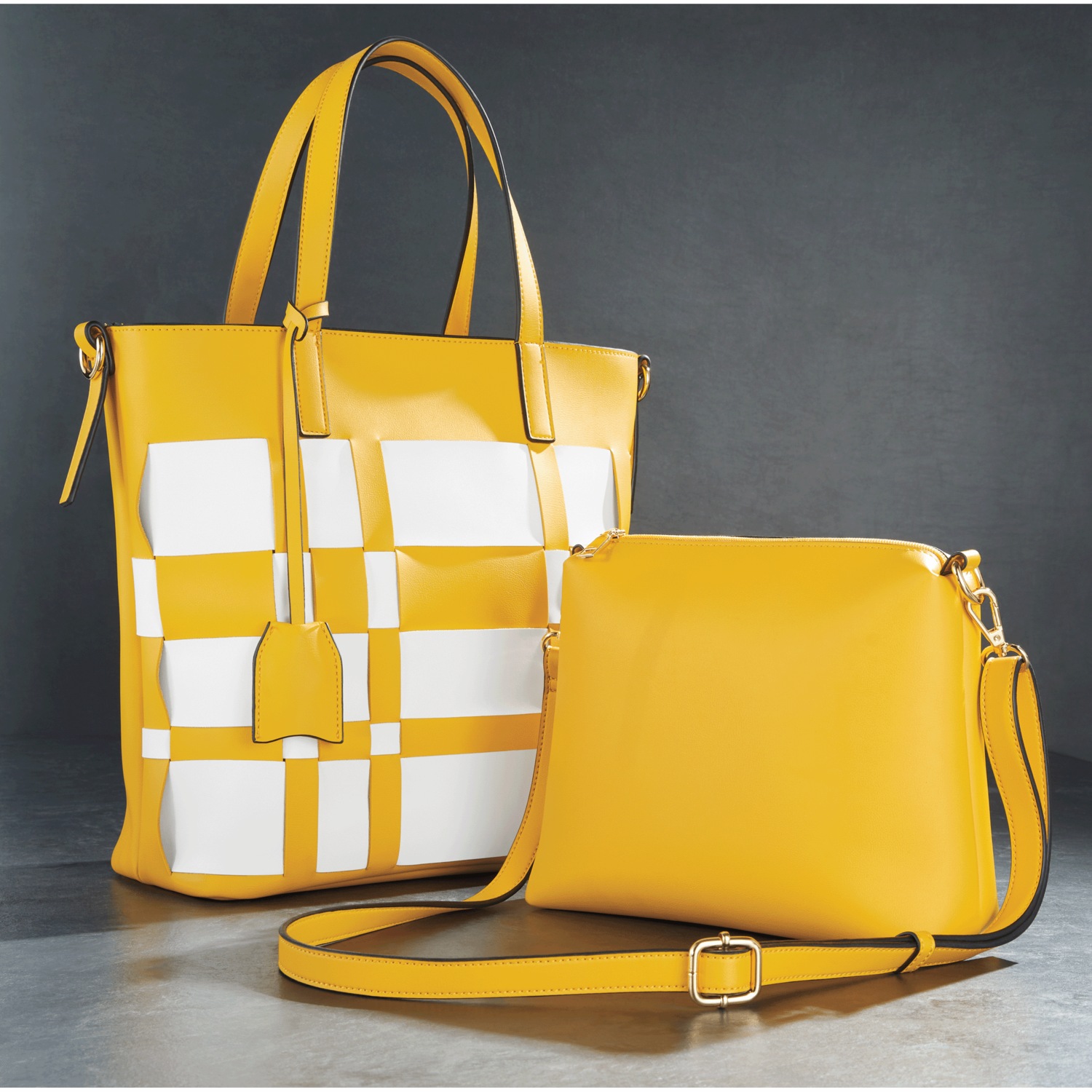 M.C. Handbags 2-Piece Woven Plaid Tote Set | Montgomery Ward