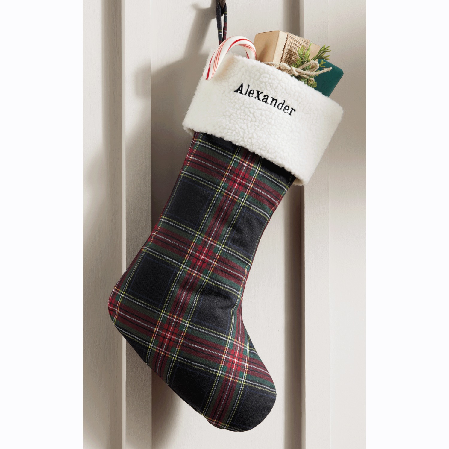 Plaid Stocking with Sherpa Trim | Montgomery Ward
