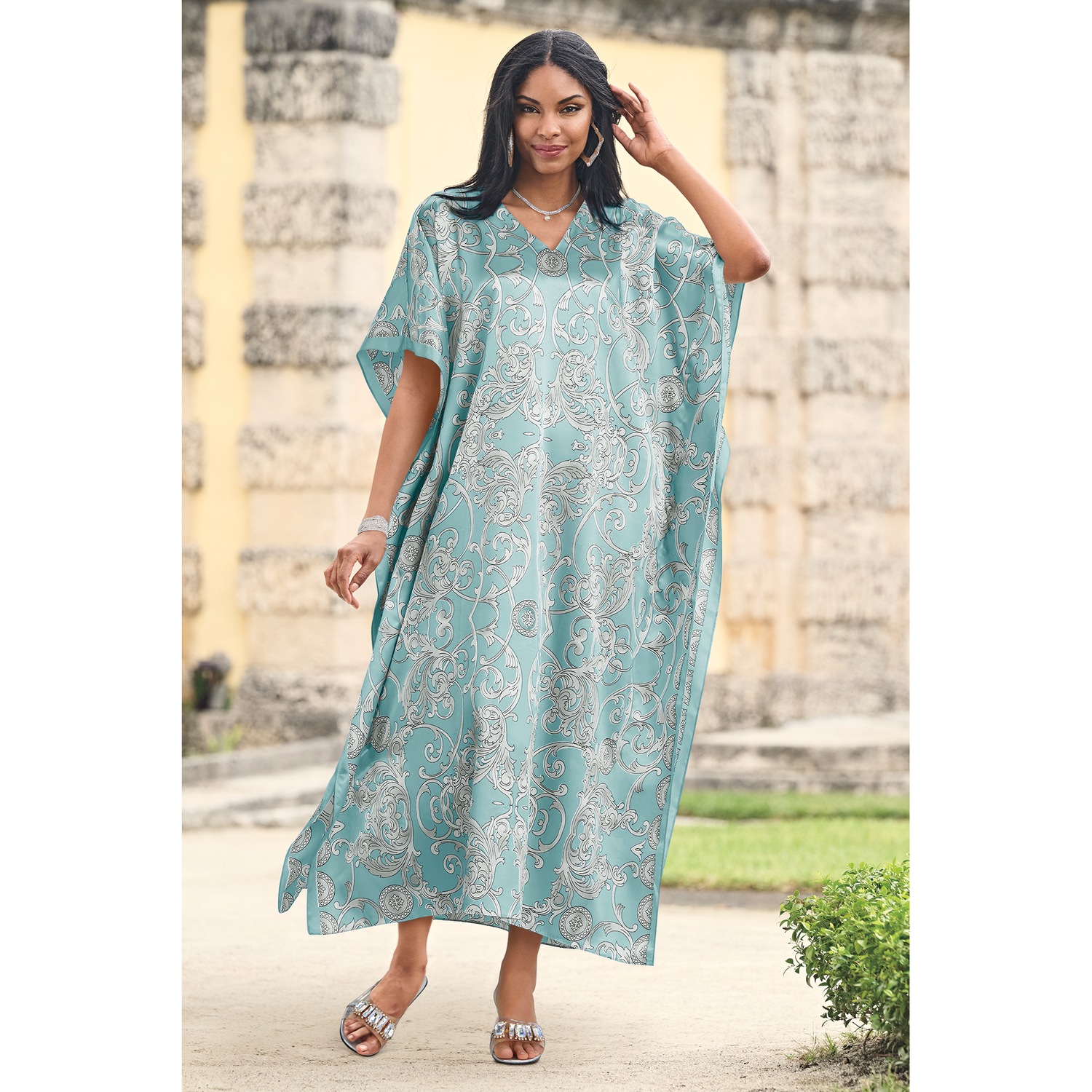 Alluring Long Caftan with V-Neck | Montgomery Ward
