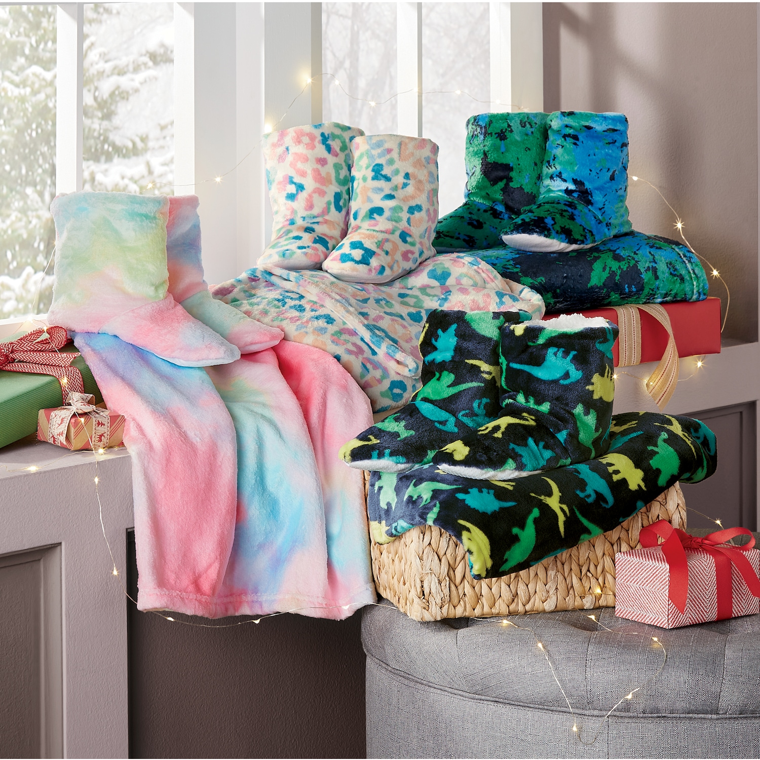 Kids Novelty Throw Blanket & Bootie Slipper Gift Set | Montgomery Ward