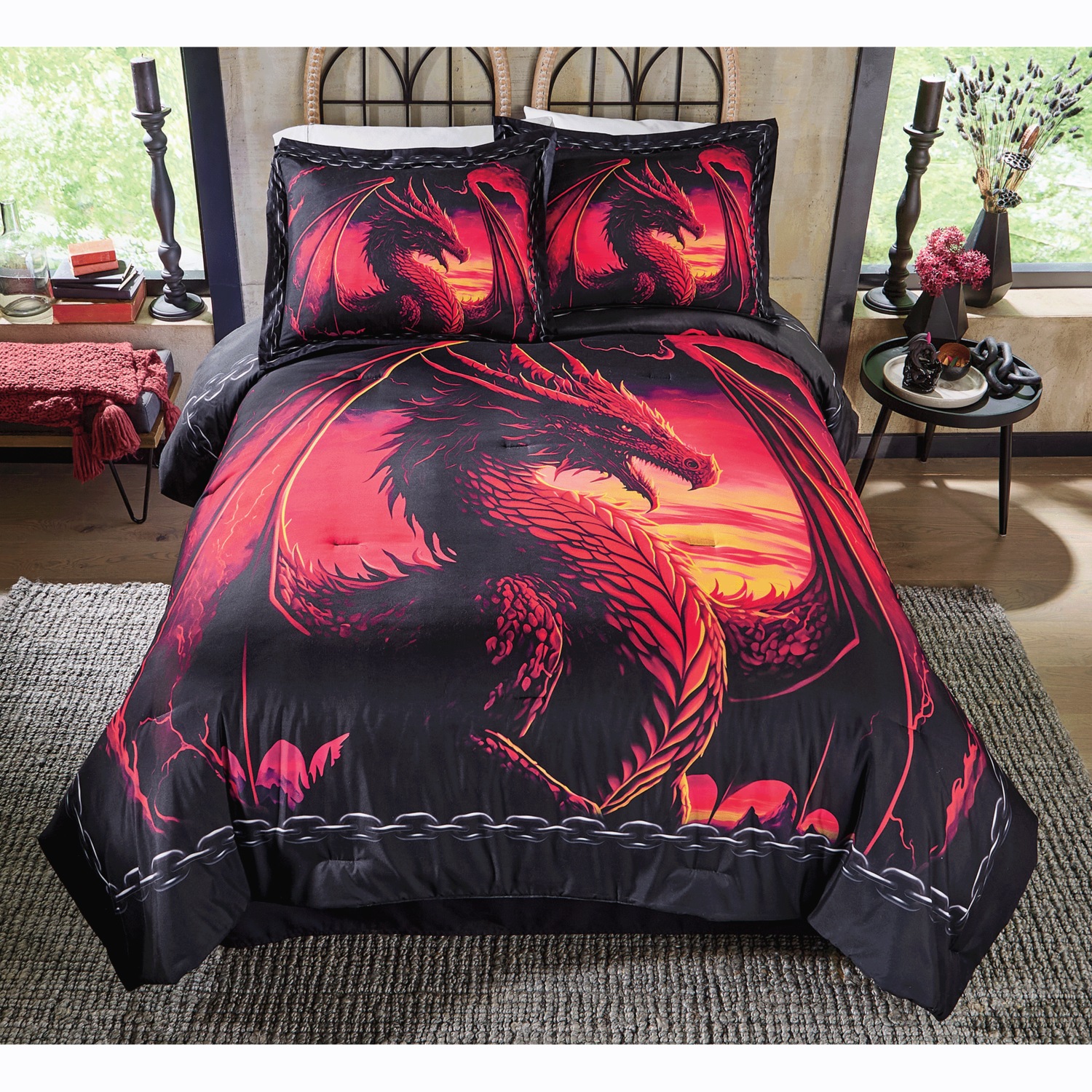Red Rage Dragon Comforter Set | Montgomery Ward