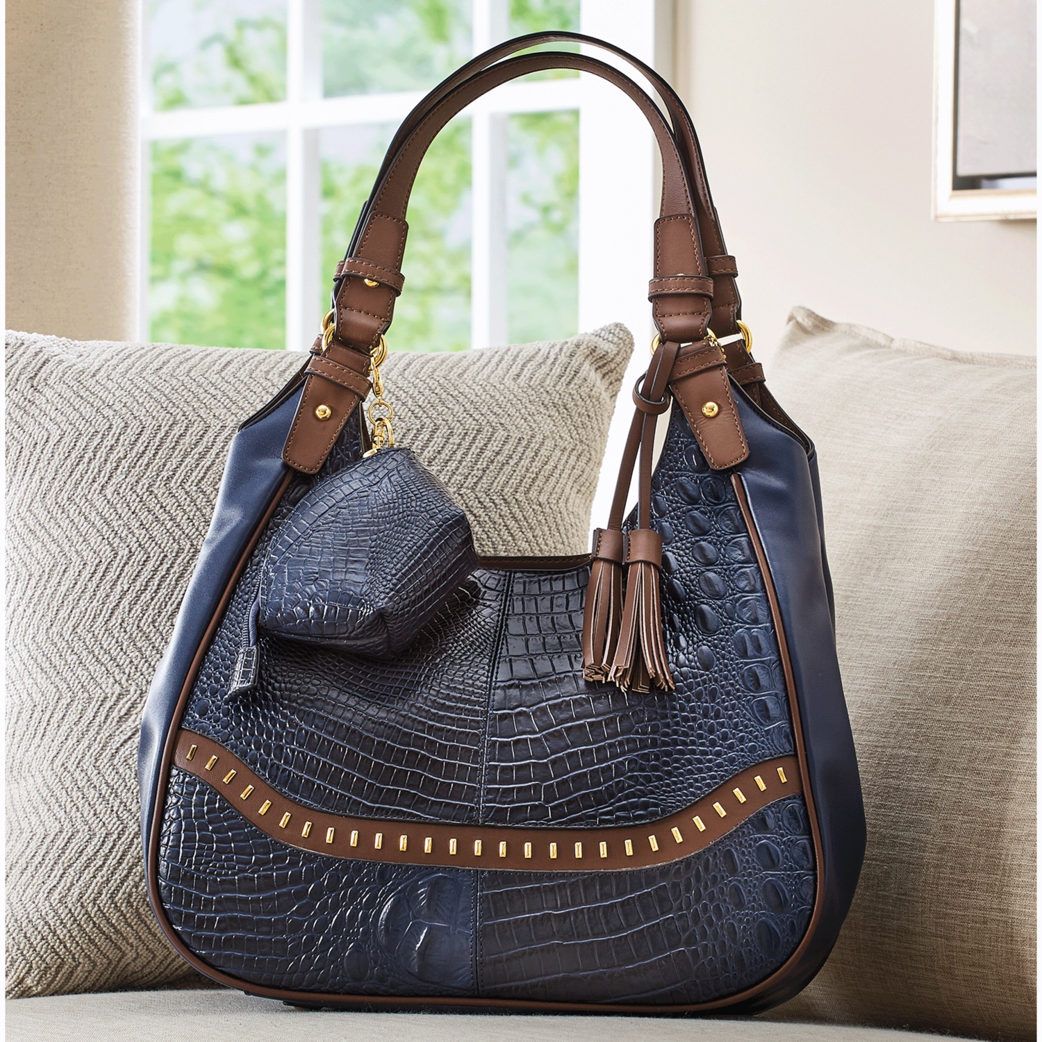 M.C. Handbags 2-Piece Jade Croco Leather Satchel | Montgomery Ward