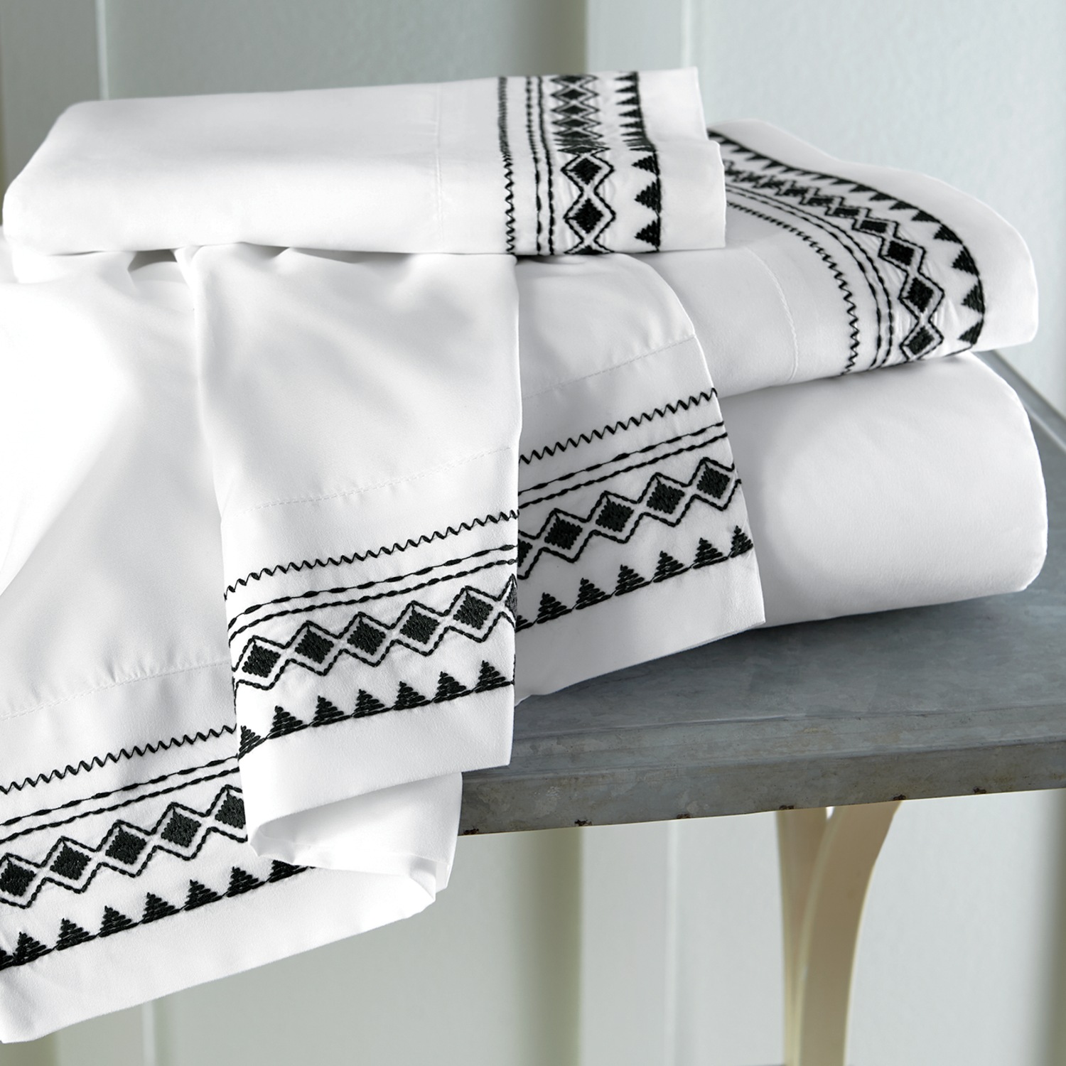 Chain-Stitch Embroidered Microfiber Sheet Set | Montgomery Ward
