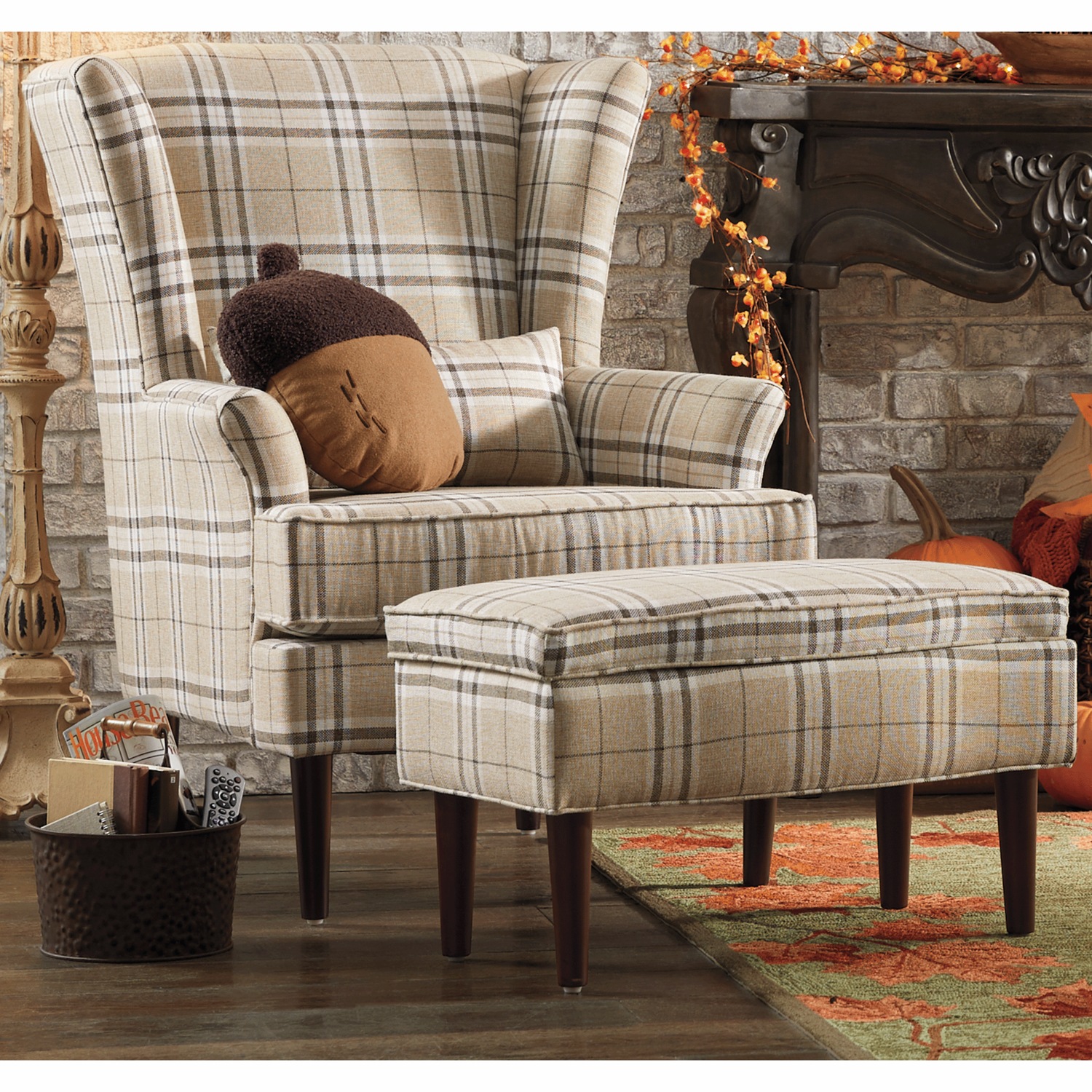 Plaid wingback chair store